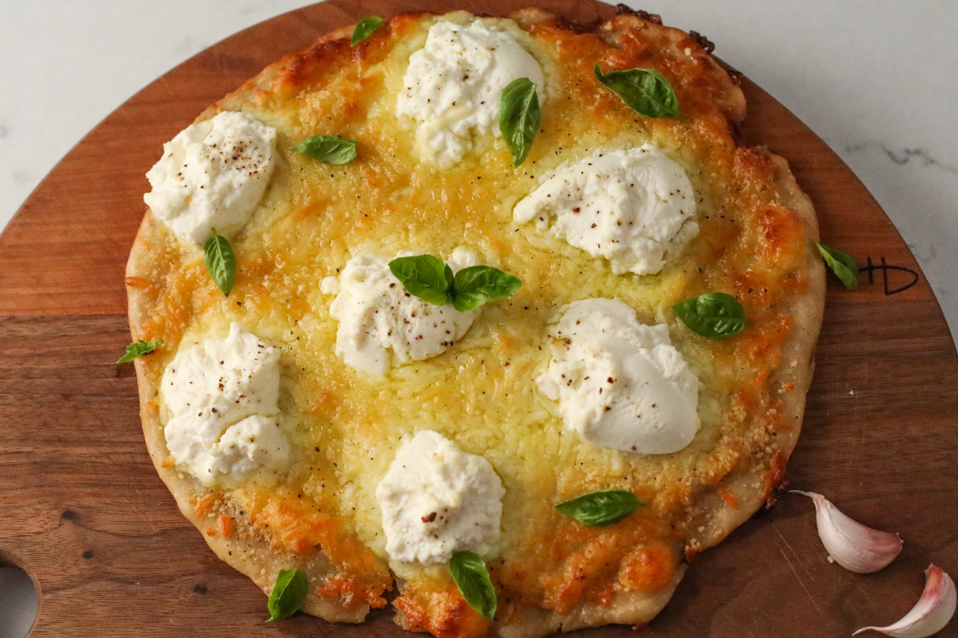 The Best White Pizza with Mozzarella, Garlic, and Ricotta